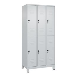 C+P Doppelstock-Spind Classic PLUS, F&uuml;&szlig;e, 3 Abteile, 1950x900x500mm, 7035/7035 ; C + P M&ouml;belsysteme (080310-30|S10009)