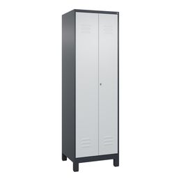 C+P W&auml;sche-Spind Classic PLUS, F&uuml;&szlig;e, 2 Abteile, 1950x600x500mm, 7016/7035 Verschluss Zylinderschloss Trennwand mittig ; C + P M&ouml;belsysteme (080012-20B|S10034)