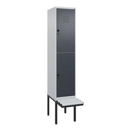 C+P Doppelstock-Spind Classic PLUS, Bank, 1 Abteil, 2120x400x815mm, 7035/7016 Verschluss Sicherheits-Drehriegel Sitzbanktyp auskragend Material Sitzfl (0803407-12|S10113)