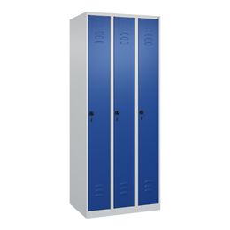 C+P Spind Classic PLUS, 3 Abteile, 1850x750x500mm, 7035/5010 Verschluss Sicherheits-Drehriegel 3 Garderobenhaken ; C + P M&ouml;belsysteme (080000-39|S10003)