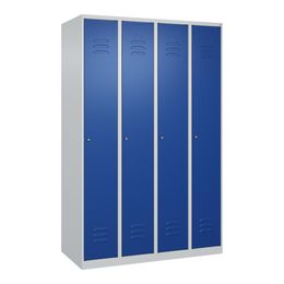 C+P Spind Classic PLUS, 4 Abteile, 1850x1200x500mm, 7035/5010 Verschluss Zylinderschloss 4 Garderobenhaken Trennwand mittig ; C + P M&ouml;belsysteme (080000-40F|S10010)