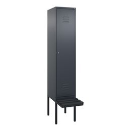C+P Spind Classic PLUS, Bank, 1 Abteil, 2120x400x815mm, 7016/7016 Verschluss Zylinderschloss 4 Garderobenhaken Trennwand mittig Dekor Banklatten RAL 7 (0800407-12F|S10027)