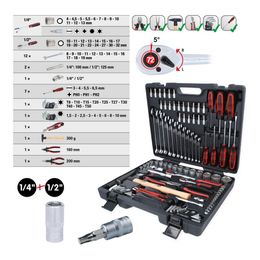 KS Tools Universal-Werkzeug-Satz aus Chrom-Vanadium-Stahl 1/4 Zoll+3/8 Zoll+1/2 Zoll 97-teilig, 9170797 (917.0797)