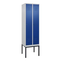 C+P Spind Classic PLUS, Gestell, 2 Abteile, 2120x600x500mm, 7035/5010 Verschluss Zylinderschloss 4 Garderobenhaken Trennwand mittig ; C + P M&ouml;belsyste (0800307-20F|S10018)
