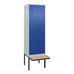 C+P PSA Doppel-Spind Classic PLUS, Bank, 2 Abteile, 2120x600x815mm, 7035/5010 Verschluss Sicherheits-Drehriegel Sitzbanktyp auskragend Material Sitzfl (0800427-20P|S10003)