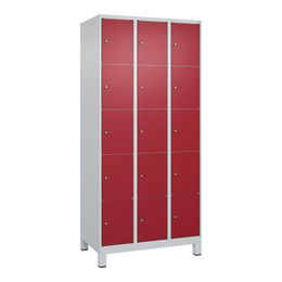 C+P Schlie&szlig;fachschrank Classic PLUS, F&uuml;&szlig;e, 3 Abteile, 1950x900x500mm, 7035/3003 Innenh&ouml;he Gefach oben (oberes 365 mm Front RAL 3003 Rubinrot ; C + P M (080010-305|S10001)