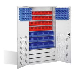 C+P Magazinschrank mit 83 Sichtlagerkästen und 3 Schubladen, H1950xB1100xT535mm Front Lichtgrau Korpus Lichtgrau ; C + P Möbelsysteme (130276-67|S10024)