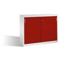 C+P Akten-Sideboard Acurado mit Schiebetüren, 2 x 3 Ordnerhöhen, H1200xB1600xT500mm Front Rubinrot Korpus Lichtgrau ; C + P Möbelsysteme (2157-1200|S10050)