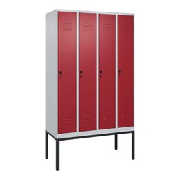 C+P Spind Classic PLUS, Gestell, 4 Abteile, 2120x1200x500mm, 7035/3003 Verschluss Sicherheits-Drehriegel 3 Garderobenhaken ; C + P M&ouml;belsysteme (0800307-40|S10001)