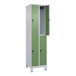 C+P Doppelstock-Spind Classic PLUS, F&uuml;&szlig;e, 2 Abteile, 1950x500x500mm, 7035/6011 ; C + P M&ouml;belsysteme (080310-29|S10006)