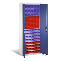 C+P Magazinschrank mit 138 Sichtlagerk&auml;sten, H1690xB700xT300mm Front Enzianblau Korpus Lichtgrau ; C + P M&ouml;belsysteme (133413-24|S10020)