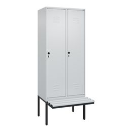 C+P Spind Classic PLUS, Bank, 2 Abteile, 2120x800x815mm, 7035/7035 Verschluss Sicherheits-Drehriegel 4 Garderobenhaken Dekor Banklatten RAL 7035 Lich (0800407-22|S10039)