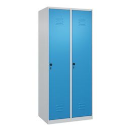 C+P Spind Classic PLUS, 2 Abteile, 1850x800x500mm, 7035/5012 Verschluss Sicherheits-Drehriegel 4 Garderobenhaken Trennwand mittig ; C + P M&ouml;belsysteme (080000-22F|S10005)