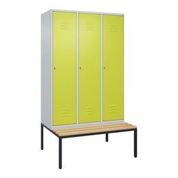 C+P Spind Classic PLUS, Bank, 3 Abteile, 2120x1200x815mm, 7035/0024 Verschluss Zylinderschloss 4 Garderobenhaken Sitzbanktyp untergebaut ; C + P Möb (0800507-32|S10054)