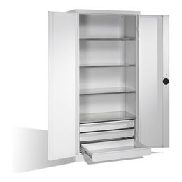C+P Schwerlastschrank mit Dreht&uuml;ren, 4 B&ouml;den und 3 Sch&uuml;be, H1950xB930xT500mm Front Lichtgrau Korpus Lichtgrau ; C + P M&ouml;belsysteme (8921-523|S10073)