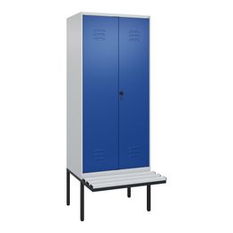 C+P Schwarz-Wei&szlig;-Spind Classic PLUS, Bank, 2 Abteile, 2120x800x815mm, 7035/5010, Verschluss Sicherheits-Drehriegel, Sitzbanktyp auskragend, Material S (0800427-22|S10033)