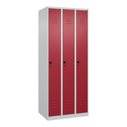 C+P Spind Classic PLUS, 3 Abteile, 1850x750x500mm, 7035/3003 Verschluss Sicherheits-Drehriegel 3 Garderobenhaken ; C + P M&ouml;belsysteme (080000-39|S10001)