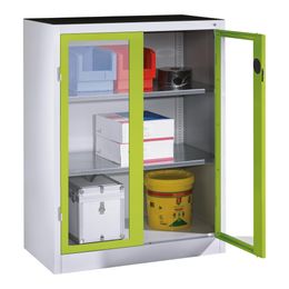 C+P Werkzeug-Beistellschrank mit Sichtfenster-Dreht&uuml;ren, 2 B&ouml;den, H1200xB930xT500mm Front Viridingr&uuml;n Korpus Lichtgrau ; C + P M&ouml;belsysteme (8521-055|S10167)