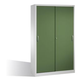 C+P Werkzeugschrank mit Schiebetüren, innen 4 Böden, H1950xB1200xT400mm Front Resedagrün Korpus Lichtgrau ; C + P Möbelsysteme (2049-00|S00015)