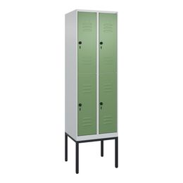 C+P Doppelstock-Spind Classic PLUS, Gestell, 2 Abteile, 2120x600x500mm, 7035/601 Verschluss Sicherheits-Drehriegel Front RAL 6011 Resedagr&uuml;n ; C + P M (0803307-20|S10006)