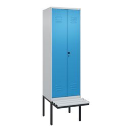 C+P Schwarz-Wei&szlig;-Spind Classic PLUS, Bank, 2 Abteile, 2120x600x815mm, 7035/5012, Verschluss Sicherheits-Drehriegel, Sitzbanktyp auskragend, Material S (0800427-20|S10034)
