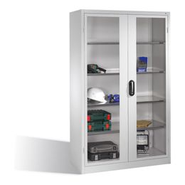 C+P Werkzeugschrank mit Sichtfenster-Drehtüren, innen 4 Böden, H1950xB1200xT500mm Front Lichtgrau Korpus Lichtgrau ; C + P Möbelsysteme (8931-055|S10185)