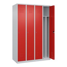 C+P Spind Classic PLUS, 4 Abteile, 1850x1200x500mm, 7035/3020 Verschluss Zylinderschloss 4 Garderobenhaken Trennwand mittig ; C + P M&ouml;belsysteme (080000-40F|S10005)