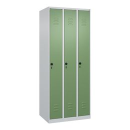 C+P Spind Classic PLUS, 3 Abteile, 1850x750x500mm, 7035/6011 Verschluss Sicherheits-Drehriegel 3 Garderobenhaken ; C + P M&ouml;belsysteme (080000-39|S10006)