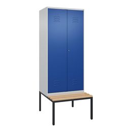 C+P Schwarz-Wei&szlig;-Spind Classic PLUS, Bank, 2 Abteile, 2120x800x815mm, 7035/5010, Verschluss Zylinderschloss, Sitzbanktyp untergebaut, Material Sitzfl&auml; (0800527-22|S10047)