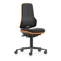 bimos Arbeitsstuhl Neon XXL bis 180 kg mit Rollen, Stoffpolster, Flexband orange, Sitz 470-640 mm (9575-6801-3279)