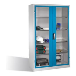 C+P Werkzeugschrank mit Sichtfenster-Drehtüren, innen 4 Böden, H1950xB1200xT500mm Front Lichtblau Korpus Lichtgrau ; C + P Möbelsysteme (8931-055|S10187)