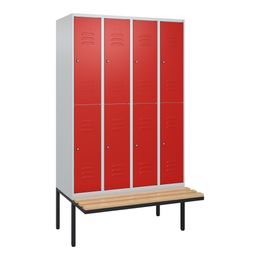 C+P Doppelstock-Spind Classic PLUS, Bank, 4 Abteile, 2120x1200x815mm, 7035/3020 Verschluss Zylinderschloss Sitzbanktyp auskragend Material Sitzfl&auml;che (0803407-40|S10092)