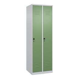 C+P Spind Classic PLUS, 2 Abteile, 1850x600x500mm, 7035/6011 Verschluss Sicherheits-Drehriegel 4 Garderobenhaken Trennwand mittig ; C + P M&ouml;belsysteme (080000-20F|S10015)
