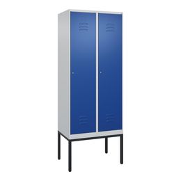 C+P Spind Classic PLUS, Gestell, 2 Abteile, 2120x800x500mm, 7035/5010 Verschluss Zylinderschloss 4 Garderobenhaken ; C + P M&ouml;belsysteme (0800307-22|S10018)
