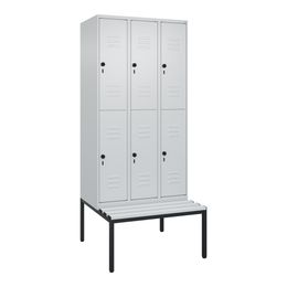 C+P Doppelstock-Spind Classic PLUS, Bank, 3 Abteile, 2120x900x815mm, 7035/7035 Verschluss Sicherheits-Drehriegel Sitzbanktyp untergebaut Material Sitz (0803507-30|S10114)