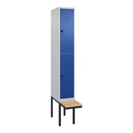 C+P Doppelstock-Spind Classic PLUS, Bank, 1 Abteil, 2120x300x815mm, 7035/5010 Verschluss Sicherheits-Drehriegel Sitzbanktyp auskragend Material Sitzfl (0803407-10|S10003)