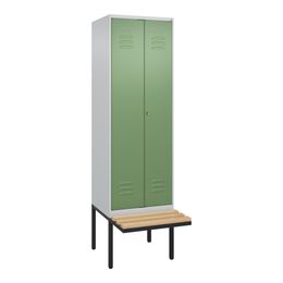 C+P PSA Doppel-Spind Classic PLUS, Bank, 2 Abteile, 2120x600x815mm, 7035/6011 Verschluss Zylinderschloss Sitzbanktyp auskragend Material Sitzfl&auml;che Bu (0800427-20P|S10050)