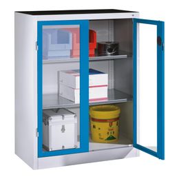 C+P Werkzeug-Beistellschrank mit Sichtfenster-Dreht&uuml;ren, 2 B&ouml;den, H1200xB930xT500mm Front Lichtblau Korpus Lichtgrau ; C + P M&ouml;belsysteme (8521-055|S10166)