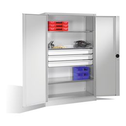 C+P Schwerlastschrank mit Dreht&uuml;ren, 3 B&ouml;den und 3 Sch&uuml;be, H1950xB1200xT500mm Front Lichtgrau Korpus Lichtgrau ; C + P M&ouml;belsysteme (8931-5230|S10078)