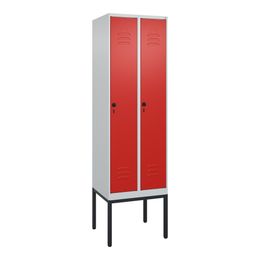 C+P Spind Classic PLUS, Gestell, 2 Abteile, 2120x600x500mm, 7035/3020 Verschluss Sicherheits-Drehriegel 4 Garderobenhaken Trennwand mittig ; C + P M&ouml;b (0800307-20F|S10002)