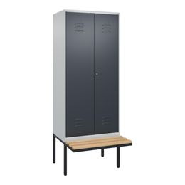 C+P Schwarz-Wei&szlig;-Spind Classic PLUS, Bank, 2 Abteile, 2120x800x815mm, 7035/7016, Verschluss Zylinderschloss, Sitzbanktyp auskragend, Material Sitzfl&auml;c (0800427-22|S10052)