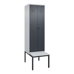 C+P Schwarz-Weiß-Spind Classic PLUS, Bank, 2 Abteile, 2120x600x815mm, 7035/7016, Verschluss Sicherheits-Drehriegel, Sitzbanktyp untergebaut, Material (0800527-20|S10038)