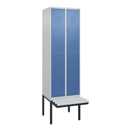 C+P Doppelstock-Spind Classic PLUS, Bank, 2 Abteile, 2120x600x815mm, 7035/5023 Verschluss Zylinderschloss Sitzbanktyp auskragend Material Sitzfl&auml;che K (0803407-20|S10020)