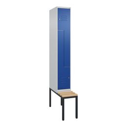 C+P Z-Spind Classic PLUS, Bank, 2 Fächer, 2120x300x815mm, 7035/5010 Verschluss Zylinderschloss Sitzbanktyp untergebaut Material Sitzfläche Buche-Harth (0800537-102|S10018)