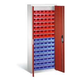 C+P Magazinschrank mit 90 Sichtlagerk&auml;sten, H1690xB700xT300mm Front Rubinrot Korpus Lichtgrau ; C + P M&ouml;belsysteme (133413-25|S10030)