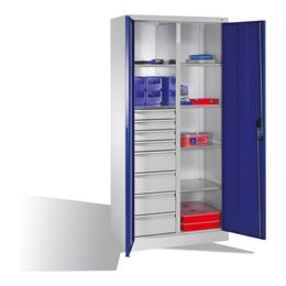C+P Werkzeugschrank mit Drehtüren, 6 Böden, 8 Schübe, H1950xB930xT500mm Front Enzianblau Korpus Lichtgrau ; C + P Möbelsysteme (8921-305|S10146)