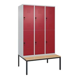 C+P Doppelstock-Spind Classic PLUS, Bank, 3 Abteile, 2120x1200x815mm, 7035/3003 Verschluss Sicherheits-Drehriegel Sitzbanktyp untergebaut Material Sit (0803507-32|S10001)