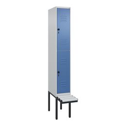 C+P Doppelstock-Spind Classic PLUS, Bank, 1 Abteil, 2120x300x815mm, 7035/5023 Verschluss Sicherheits-Drehriegel Sitzbanktyp auskragend Material Sitzfl (0803407-10|S10110)