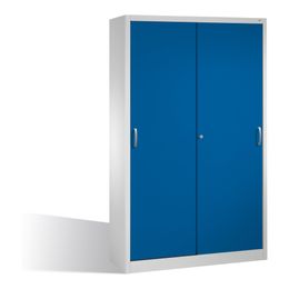C+P Werkzeugschrank mit Schiebetüren, innen 4 Böden, H1950xB1200xT400mm Front Enzianblau Korpus Lichtgrau ; C + P Möbelsysteme (2049-00|S10075)