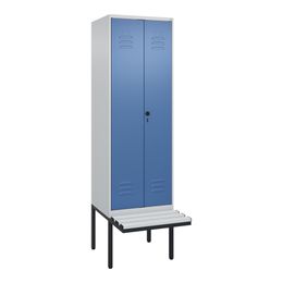 C+P Schwarz-Wei&szlig;-Spind Classic PLUS, Bank, 2 Abteile, 2120x600x815mm, 7035/5023, Verschluss Sicherheits-Drehriegel, Sitzbanktyp auskragend, Material S (0800427-20|S10035)